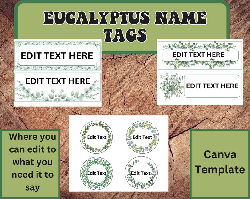 Classroom Name Tags Template Eucalyptus Greenery Botanical Editable ...