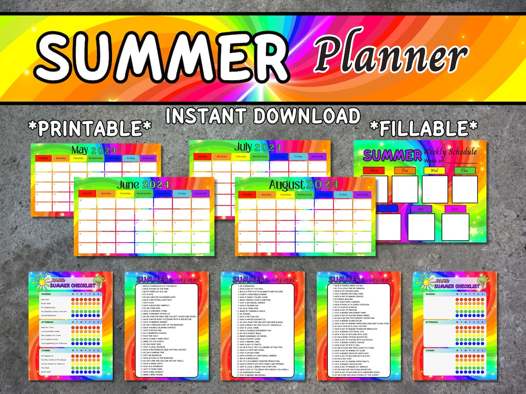 Printable Editable SUMMER 2024 Planner Bundle, Summer Calendar, Summer ...
