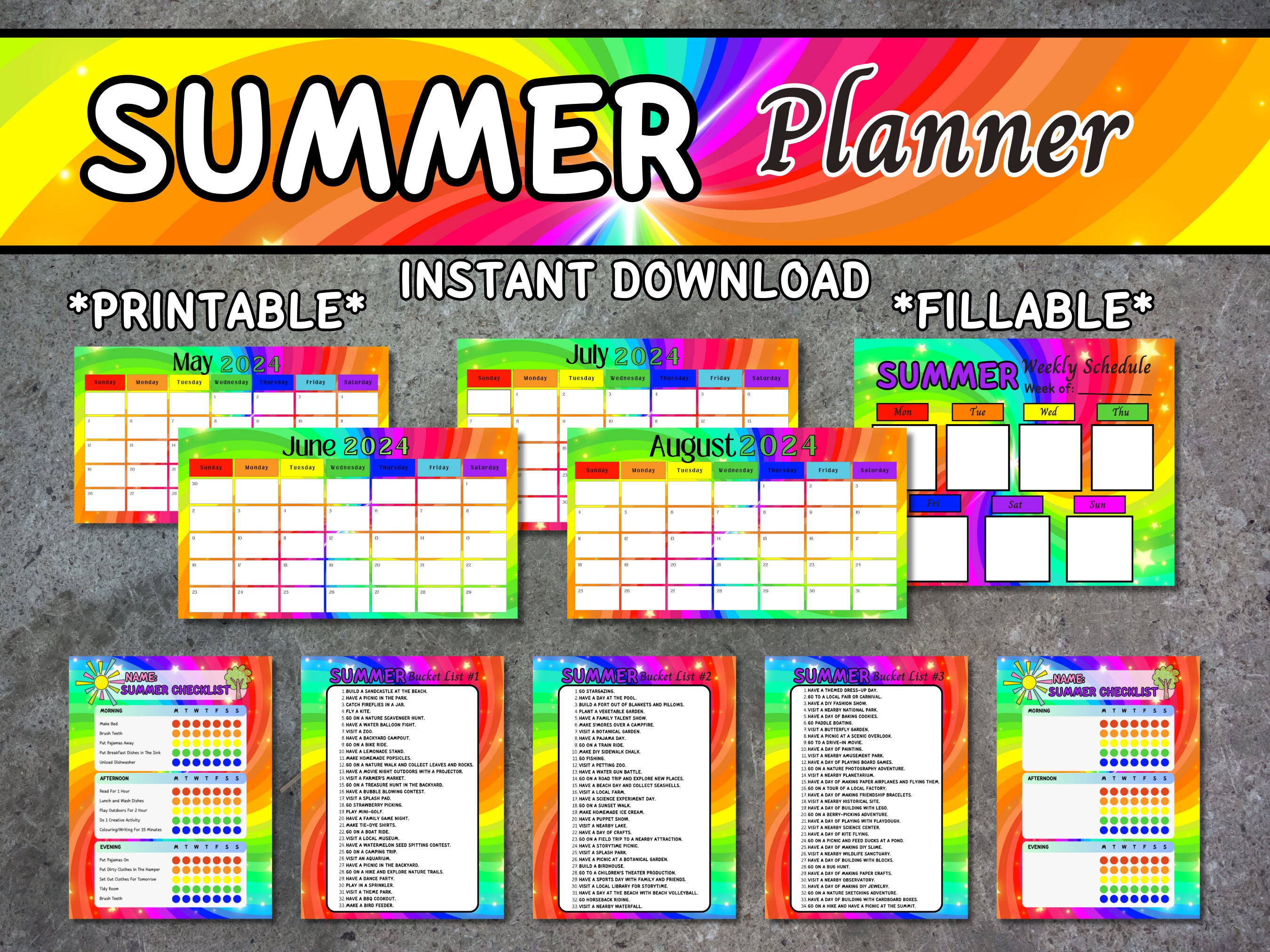 Printable Editable SUMMER 2024 Planner Bundle, Summer Calendar, Summer ...