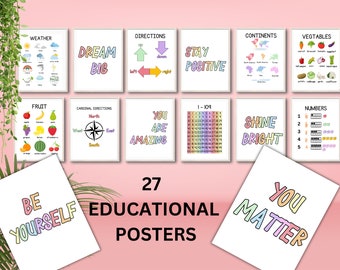 Set of 24 Educational Posters, Montessori Classroom Decor, Homeschool ...