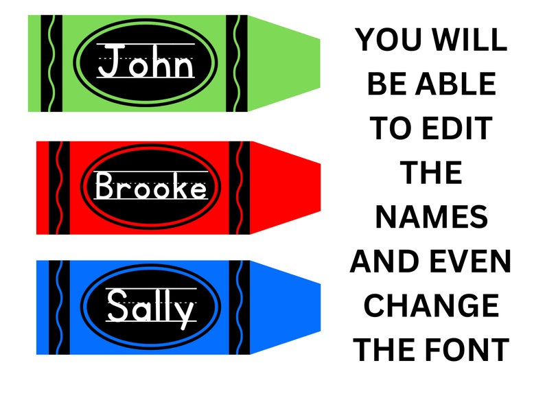 Crayon Name Tags, Crayon Desk Plate, Student Desk Plates, Printable ...