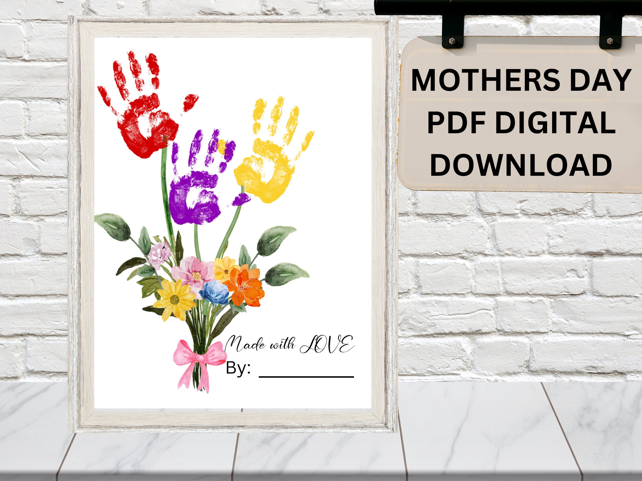 Custom Mothers Day Art Print, Handprint Love Keepsake, Floral Bouquet ...