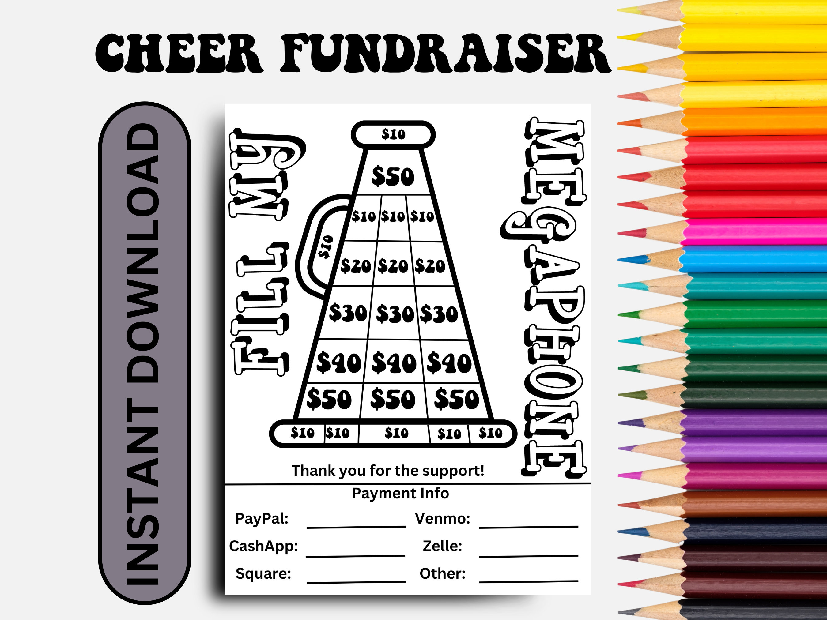 Cheer Fundraiser Printable, FILL MY Pom-pom, Bow, Cheerleading ...