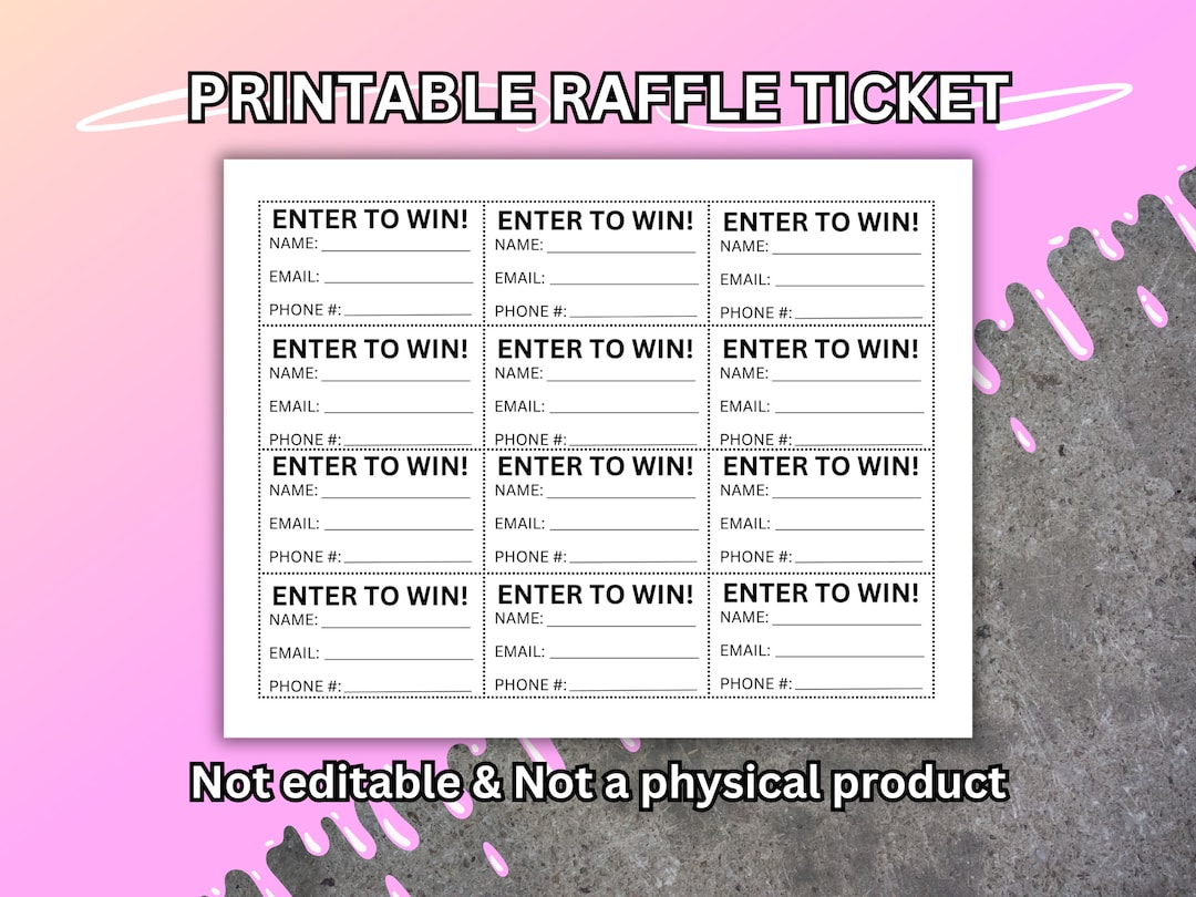Printable Raffle Ticket, Enter to Win Printable Ticket, Printable ...