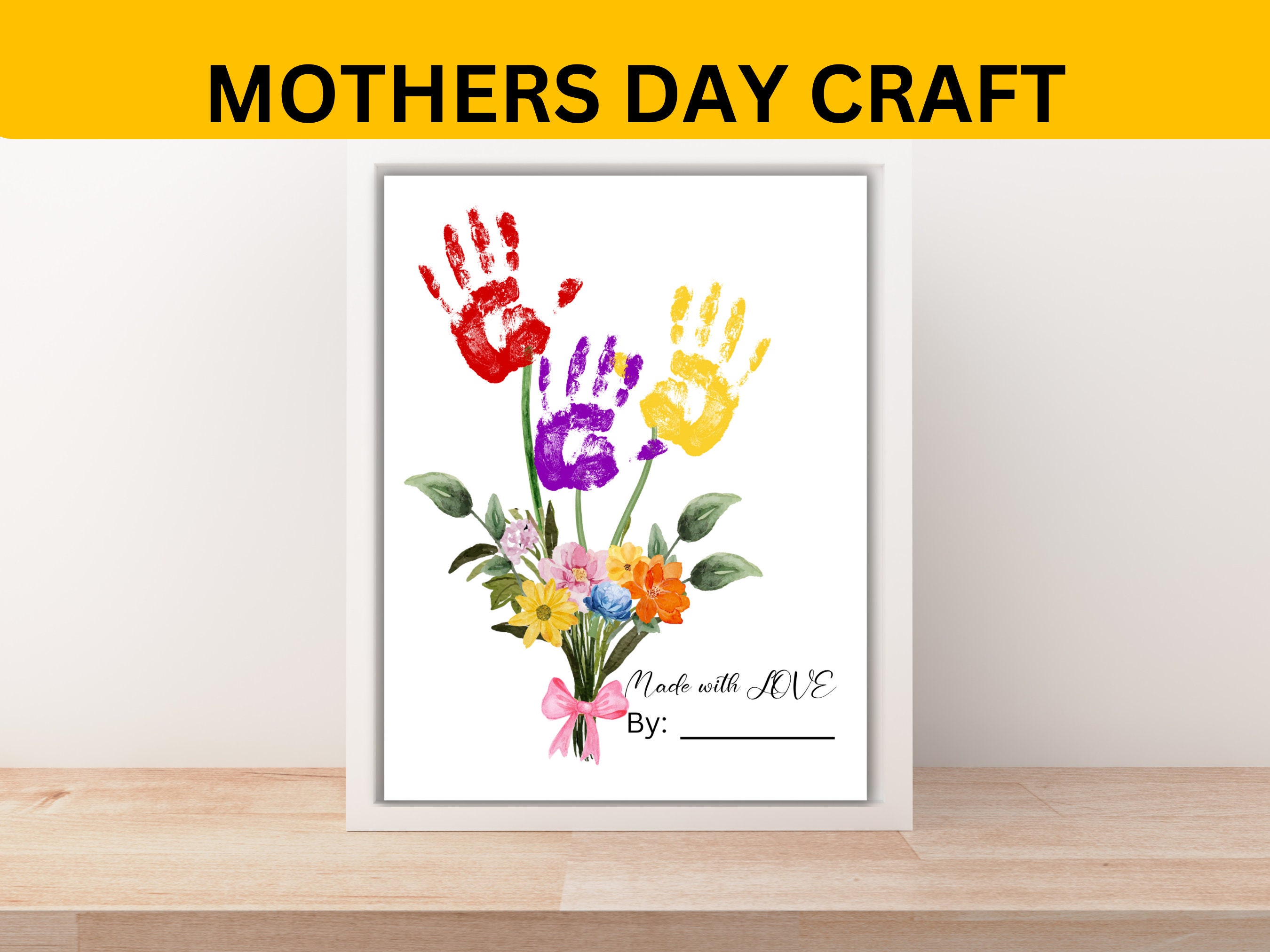 Custom Mothers Day Art Print, Handprint Love Keepsake, Floral Bouquet ...