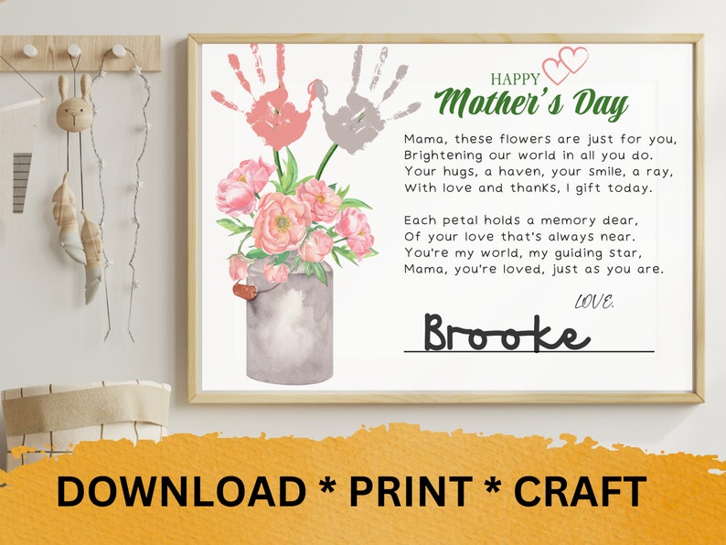 Mother's Day Flower Handprint Crafts, Printable Handprint Footprint Art ...
