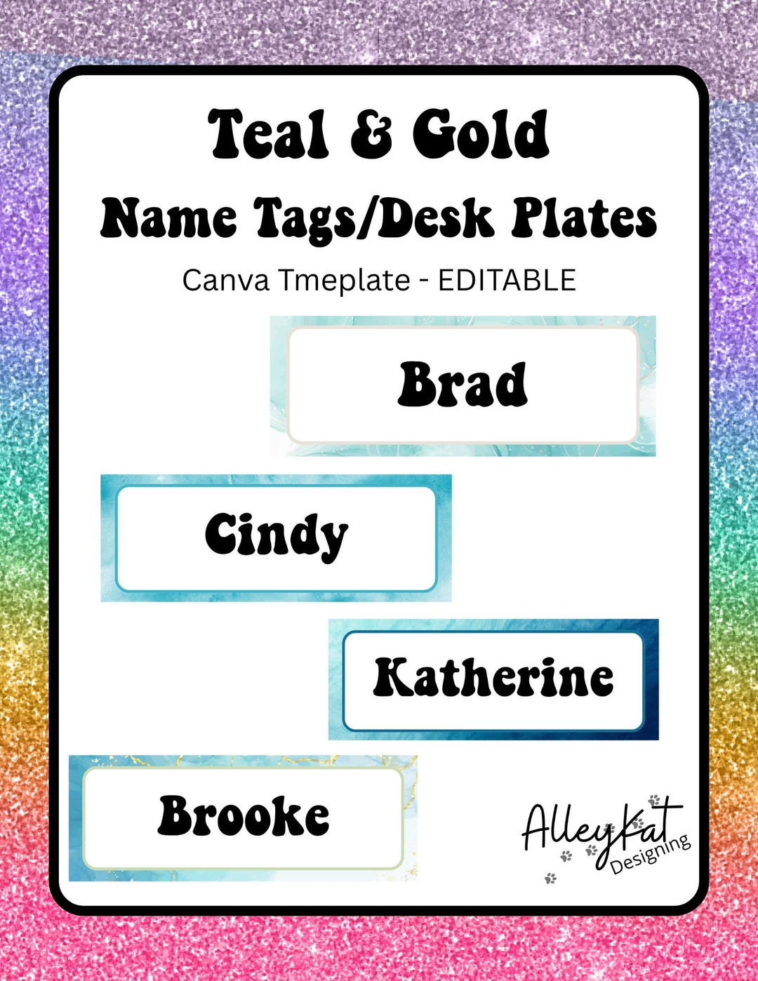 Teal and Gold Name Tags | Editable Desk Name Plates | Printable Labels ...