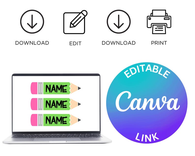 Editable Name Tag Template, Back to School Instant Edit & Download ...
