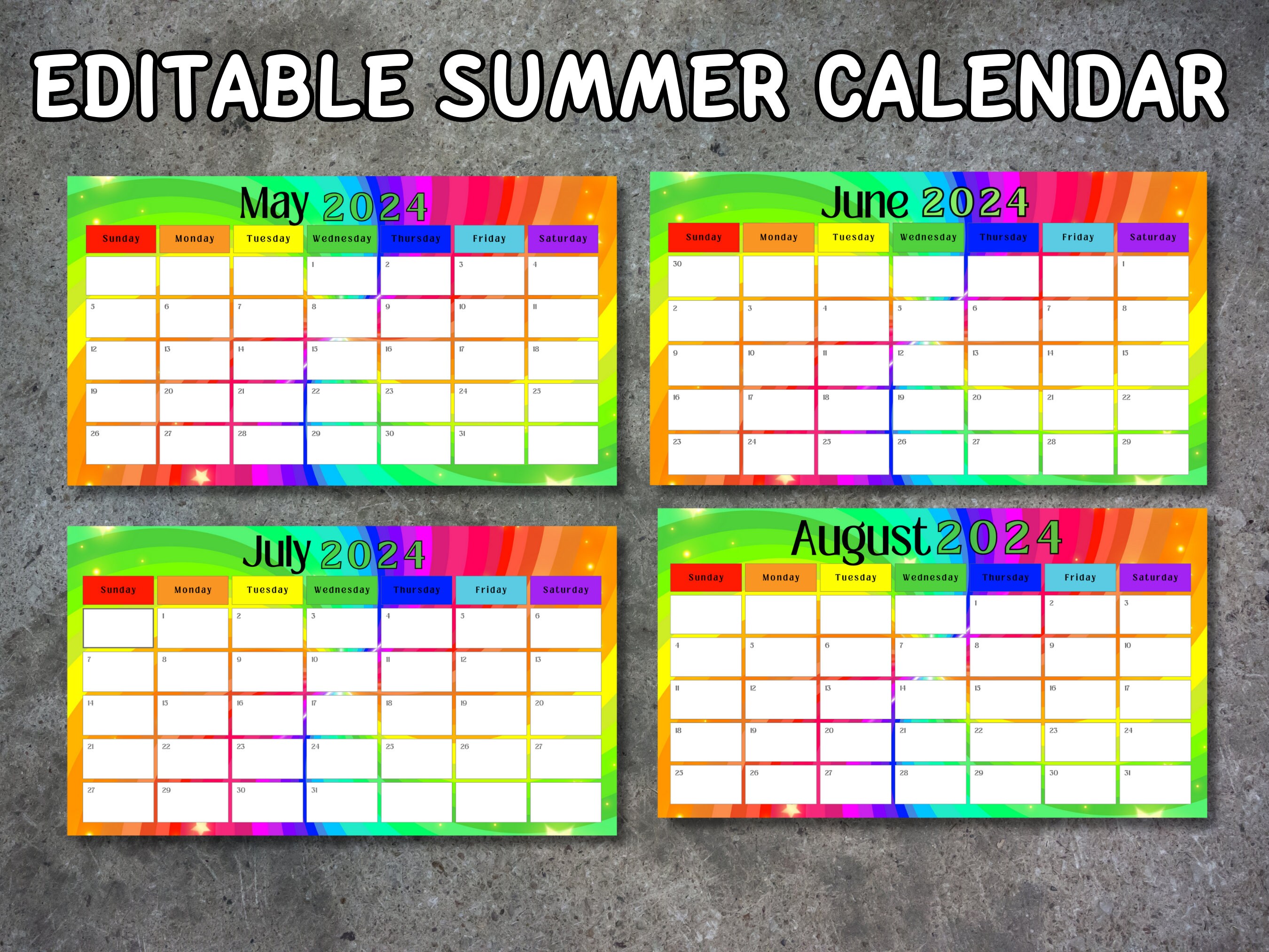 Printable Editable SUMMER 2024 Planner Bundle, Summer Calendar, Summer ...