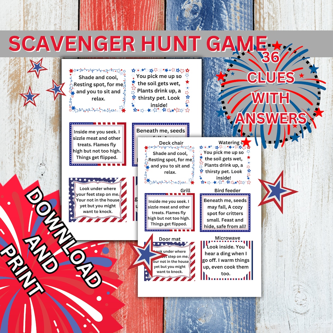 4th of July Scavenger Hunt for Kids, Indoor Outdoor 4th of July Game ...