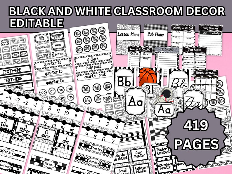 Black and White Classroom Decor Bundle, Black and White Classroom Theme ...