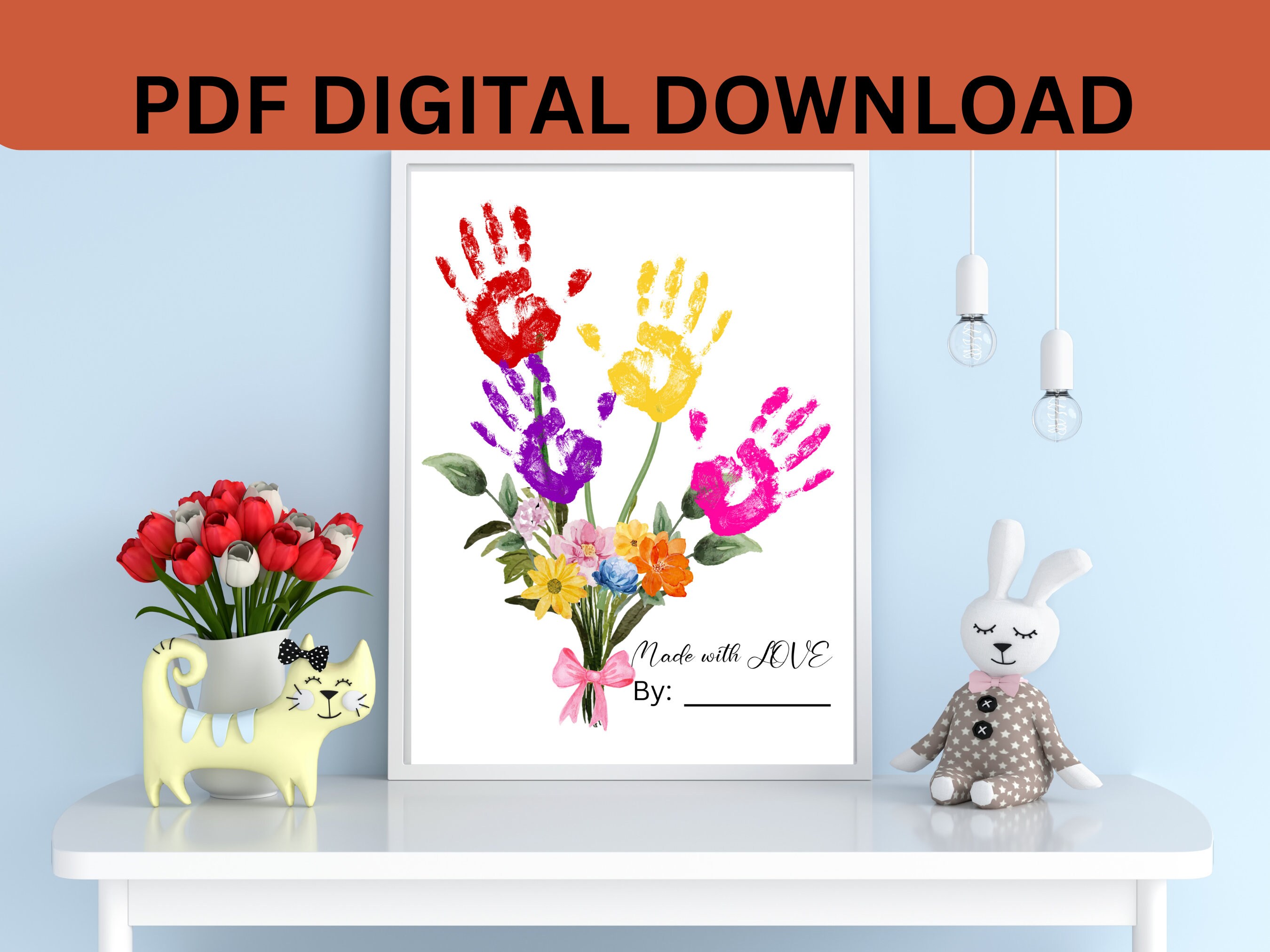 Custom Mothers Day Art Print, Handprint Love Keepsake, Floral Bouquet ...