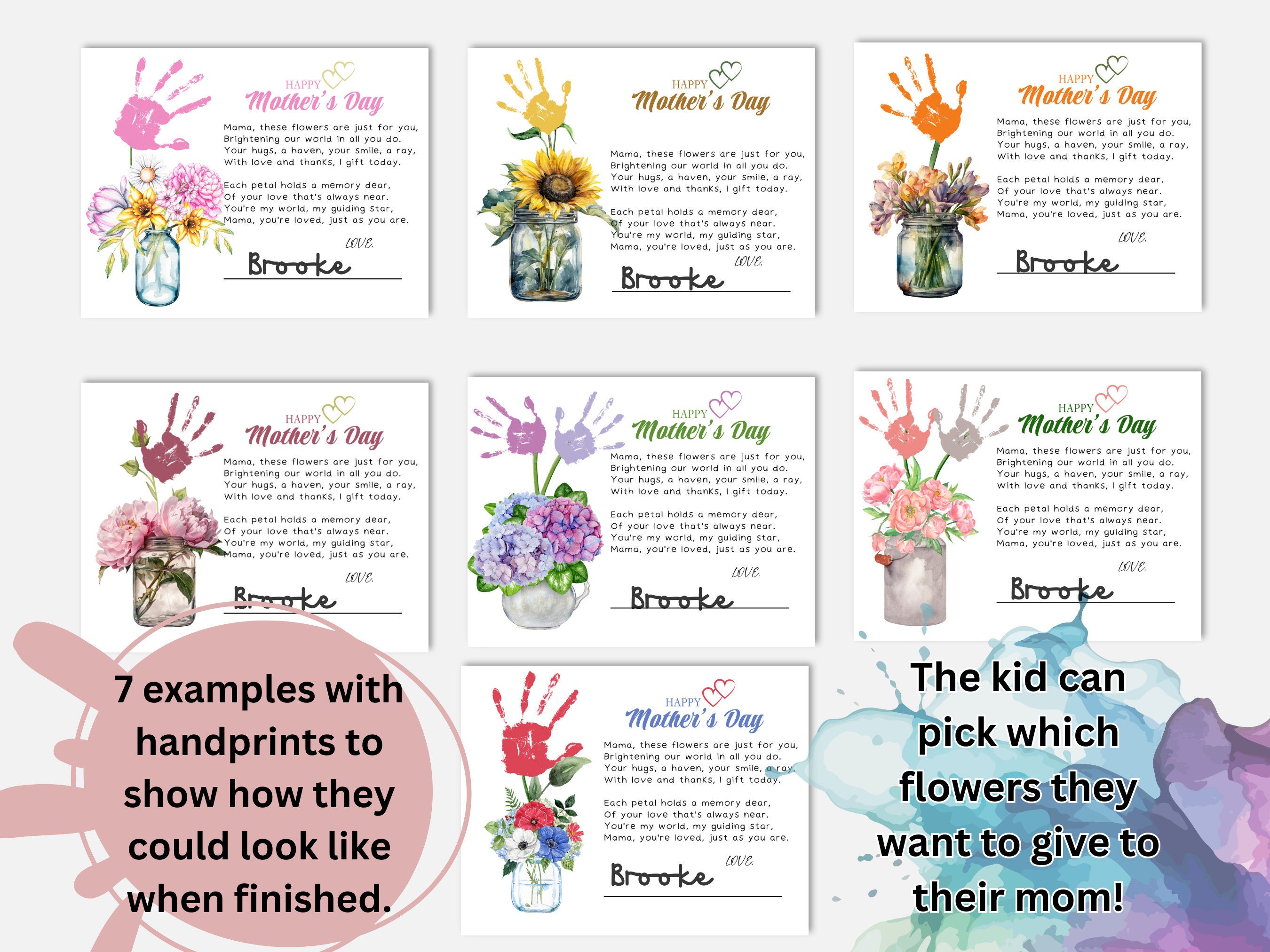 Mother's Day Flower Handprint Crafts, Printable Handprint Footprint Art ...