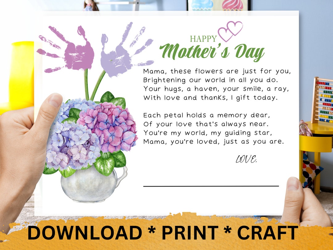 Mother's Day Flower Handprint Crafts, Printable Handprint Footprint Art ...
