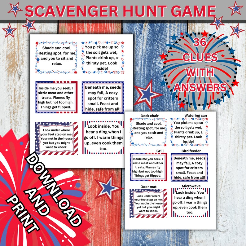 4th of July Scavenger Hunt for Kids, Indoor Outdoor 4th of July Game ...