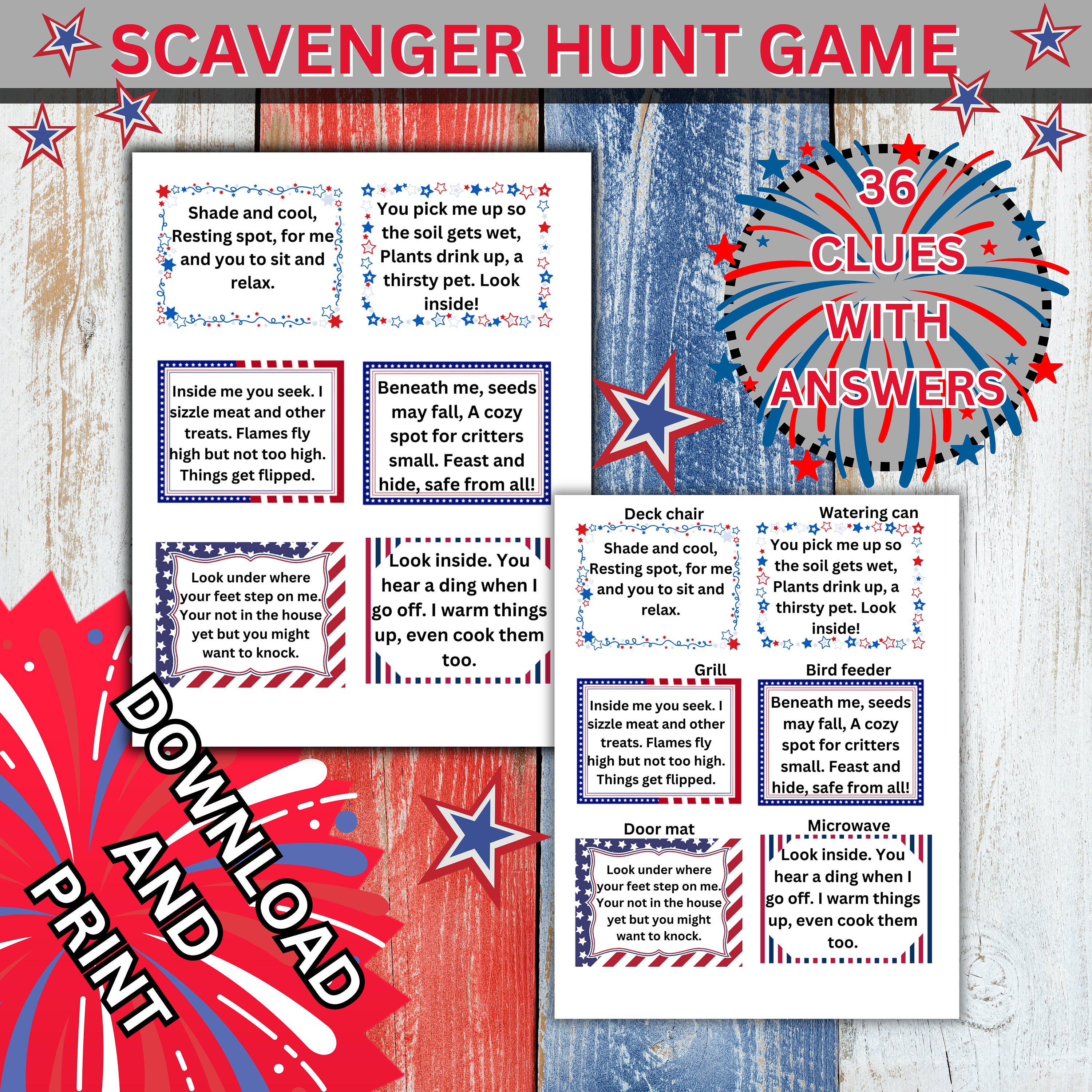 4th of July Scavenger Hunt for Kids, Indoor Outdoor 4th of July Game ...