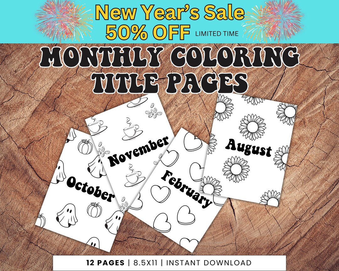 12 Month Coloring Title Pages for Journal, PRINTABLE Journal Page ...
