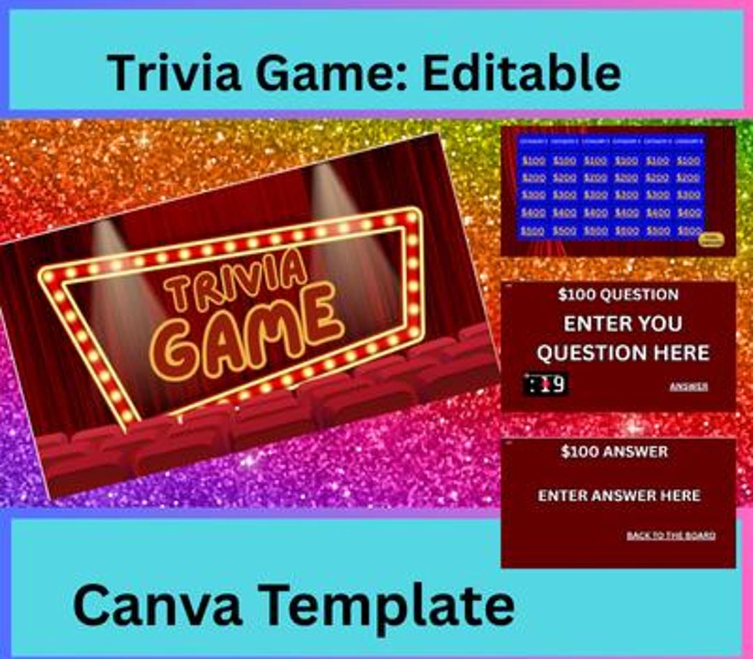 Editable Trivia Game Template | Canva Game Board With 6 Categories ...