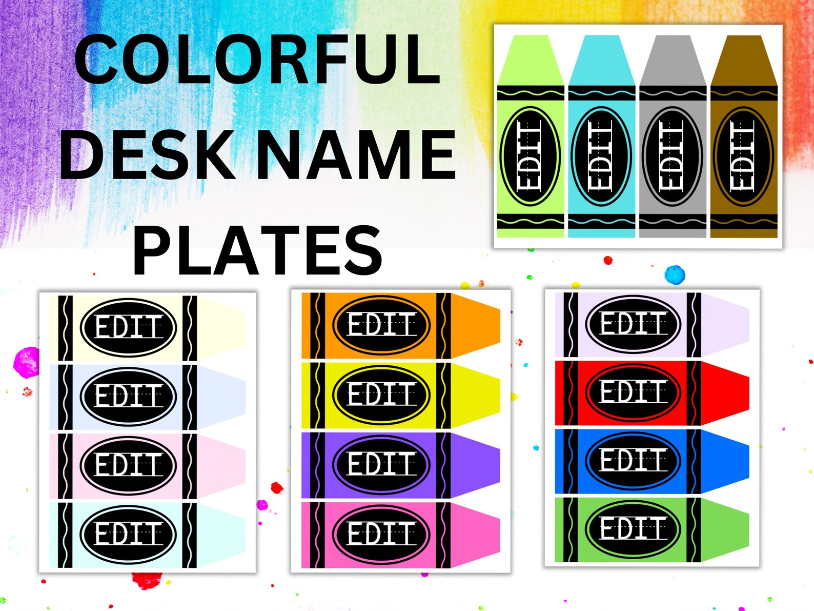 Crayon Name Tags, Crayon Desk Plate, Student Desk Plates, Printable ...