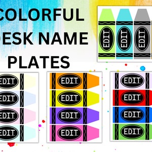 Crayon Name Tags, Crayon Desk Plate, Student Desk Plates, Printable ...
