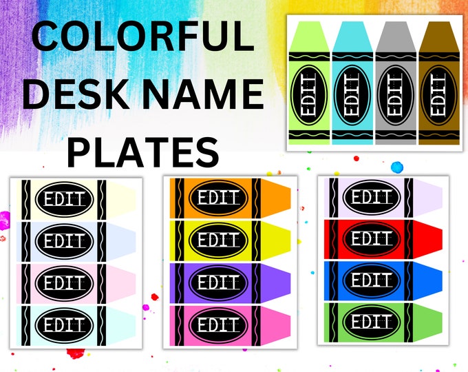 Crayon Name Tags | Crayon Desk Plate | Student Desk Plates | Printable ...