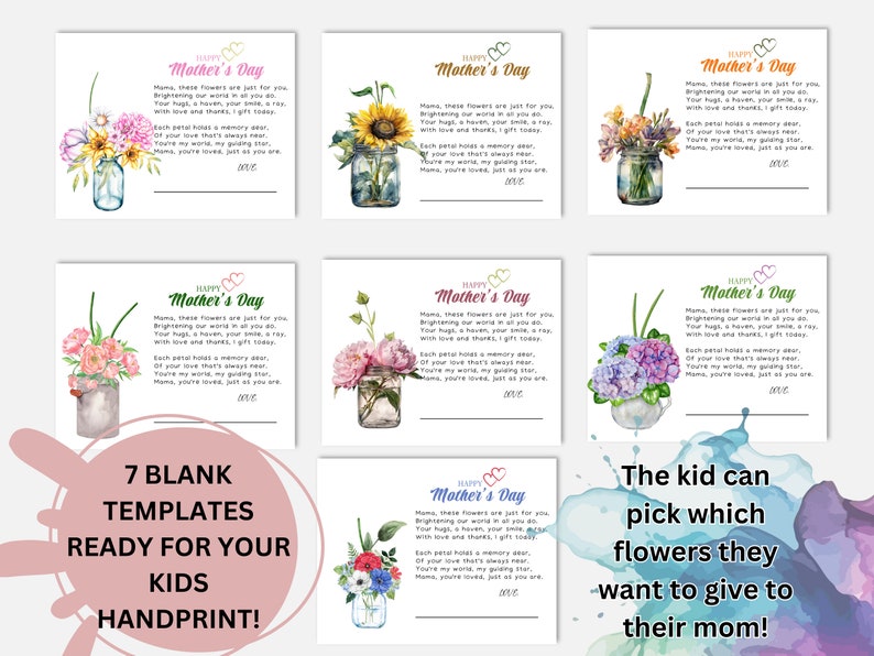 Mother's Day Flower Handprint Crafts, Printable Handprint Footprint Art ...