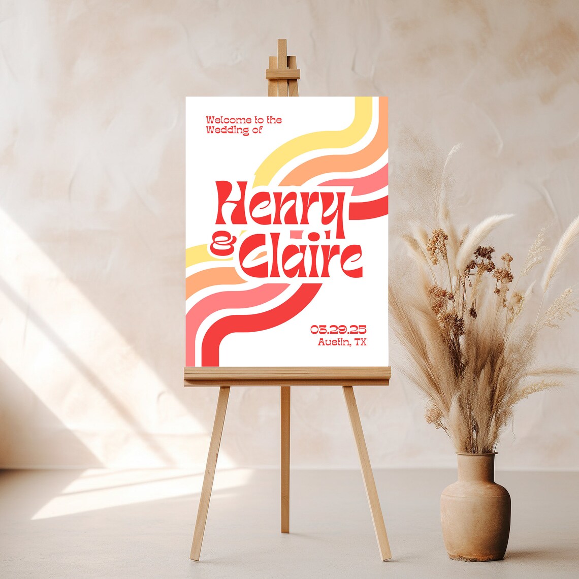 Wedding Welcome Sign Template Groovy, Retro Aesthetic Editable, Instant ...