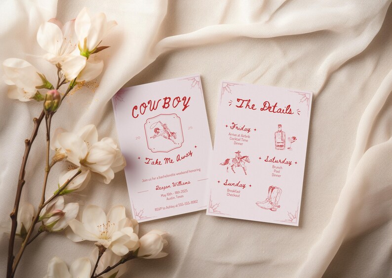 Western Bachelorette Party Invitation Template Rustic, Vintage Inspired Aesthetic Editable ...
