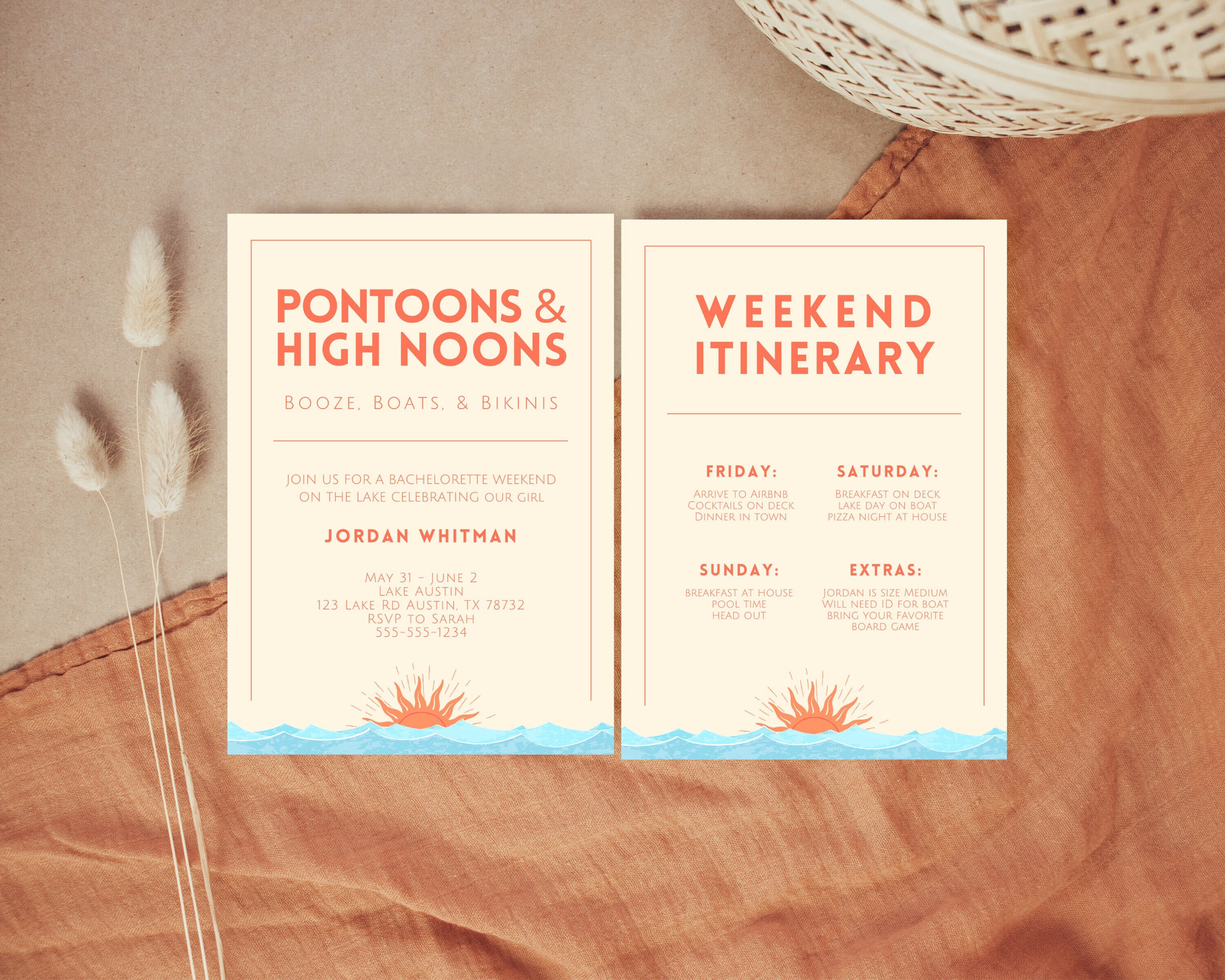 Bachelorette Party Invitation Template Pontoons & High Noons Theme ...