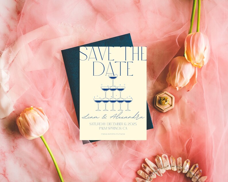 Save the Date Template - Champagne Tower, French, Classic Aesthetic ...