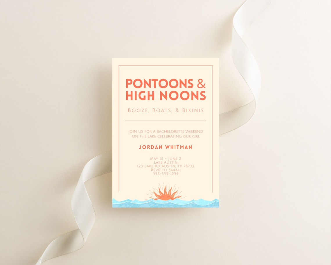 Bachelorette Party Invitation Template Pontoons & High Noons Theme ...