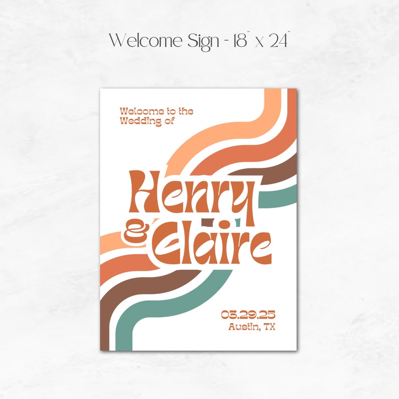 Wedding Welcome Sign Template - Groovy, Retro Aesthetic - Editable ...