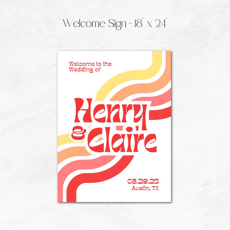 Wedding Welcome Sign Template - Groovy, Retro Aesthetic - Editable ...