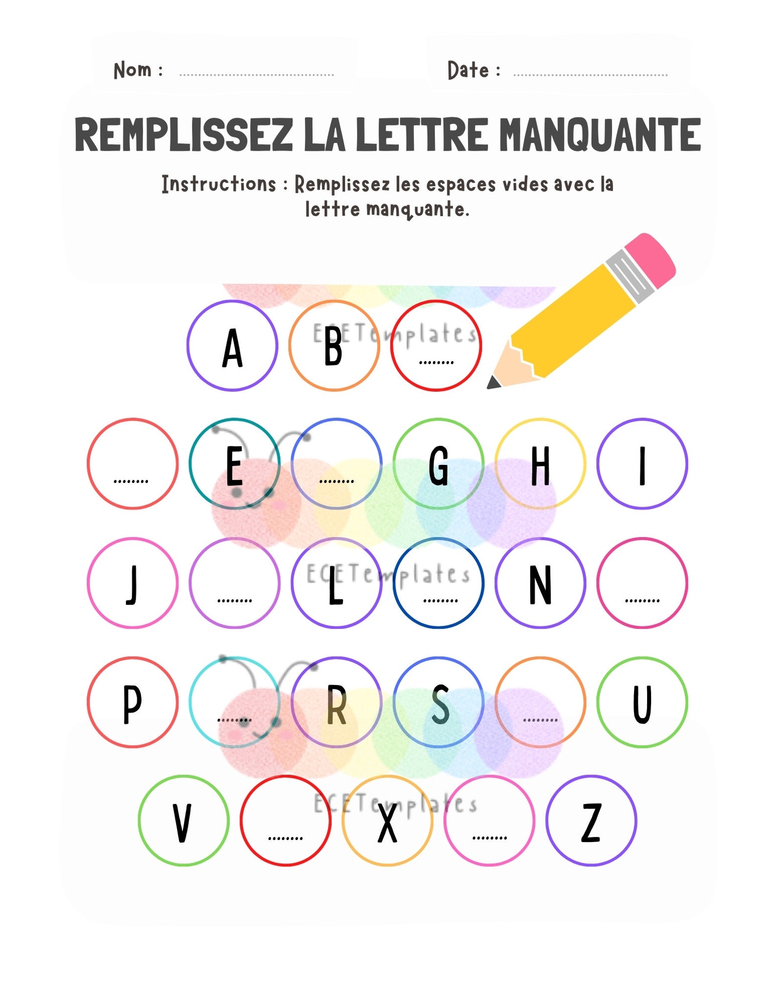 Remplissez La Lettre Manquante - Fill in the Missing Letter - French ...