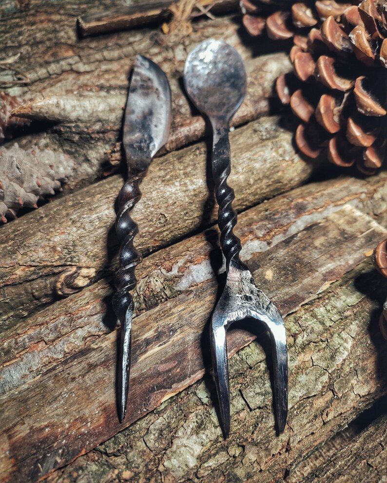 Handforged Knife, Fork & Spoon Set: Primitive Blacksmith Art - Etsy
