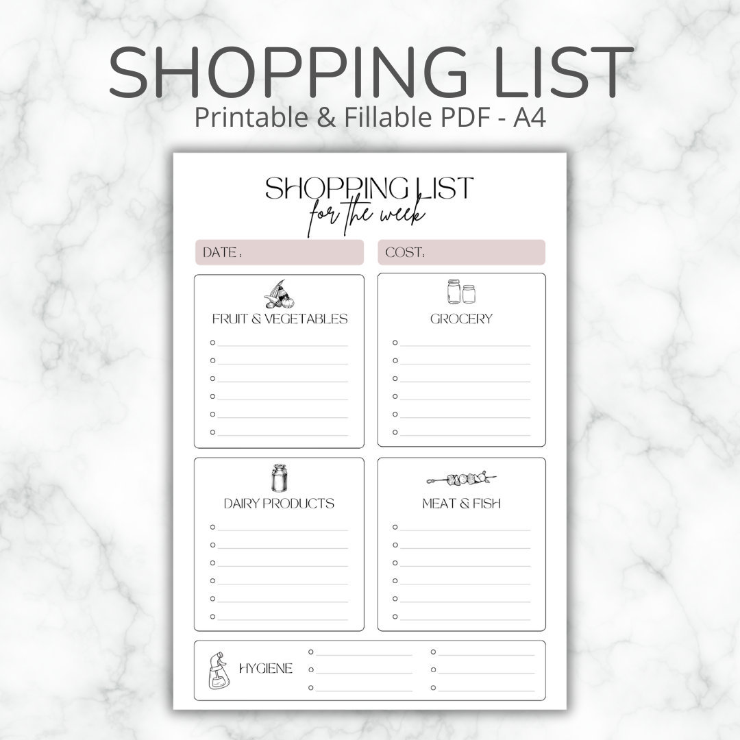 Grocery List Printable Grocery Shopping Template Grocery Shopping ...