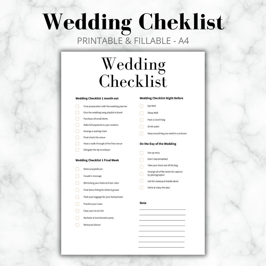 Printable Wedding Checklist Printable Wedding Planning Checklist