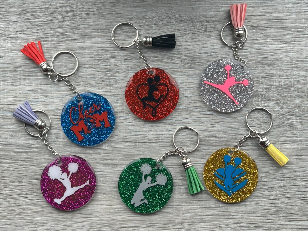 2" Customized Cheer Glitter Keychains - Etsy