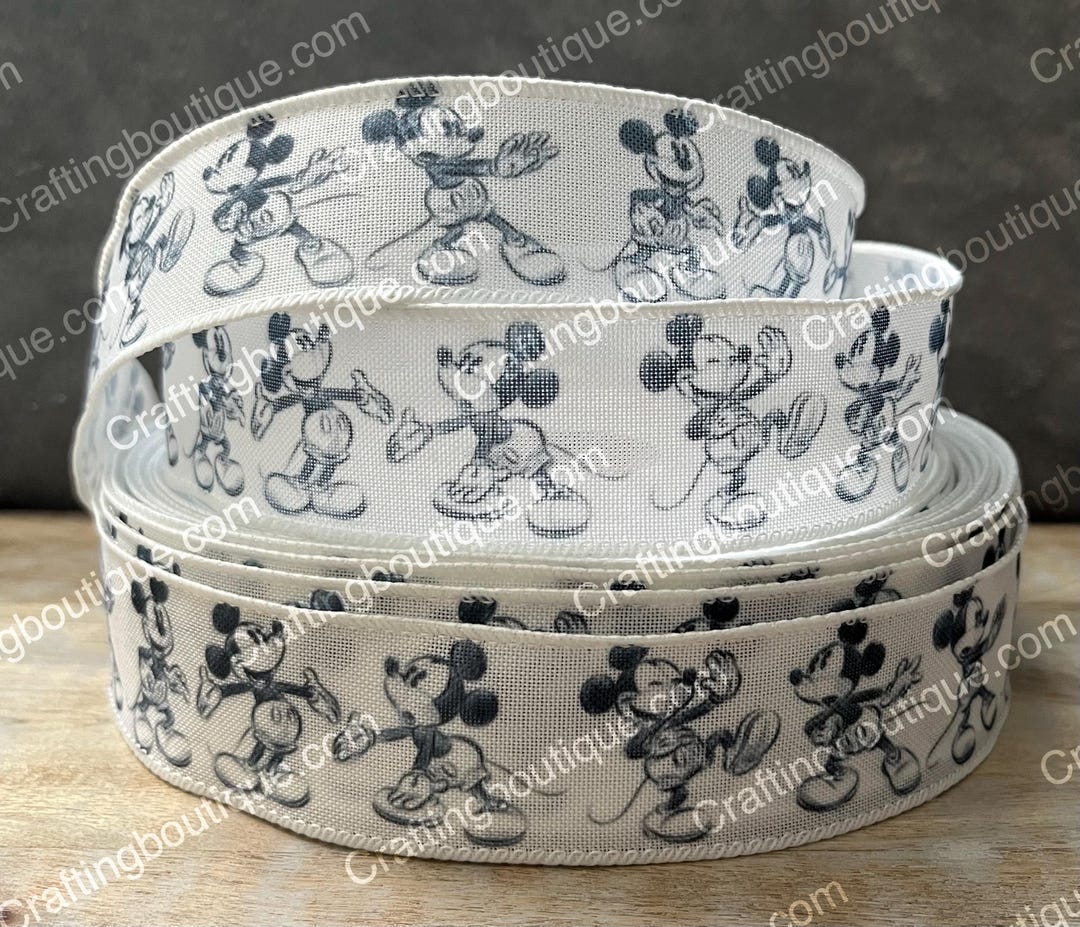 Wired Mickey Mouse Ribbon High Quality Linen Ribbon Continuous Yards 1. ...