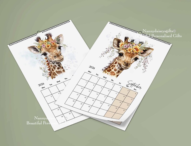 Giraffe Calendar ~animal Lover 2026 Calendar ~ 12 Months A4 ...