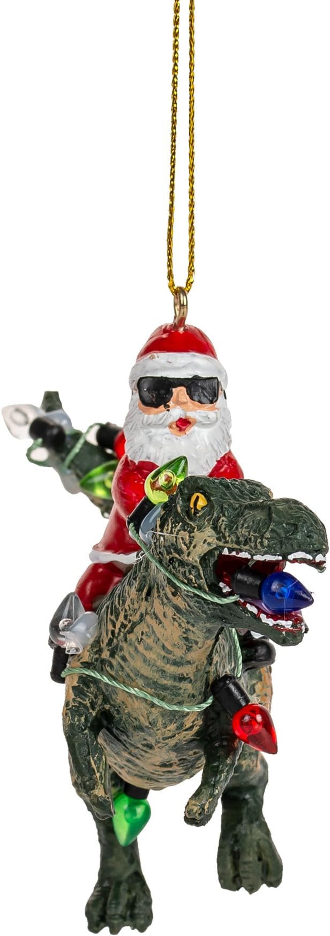 Santa Claus Riding a T Rex Dinosaur Wrapped in Lights Christmas ...