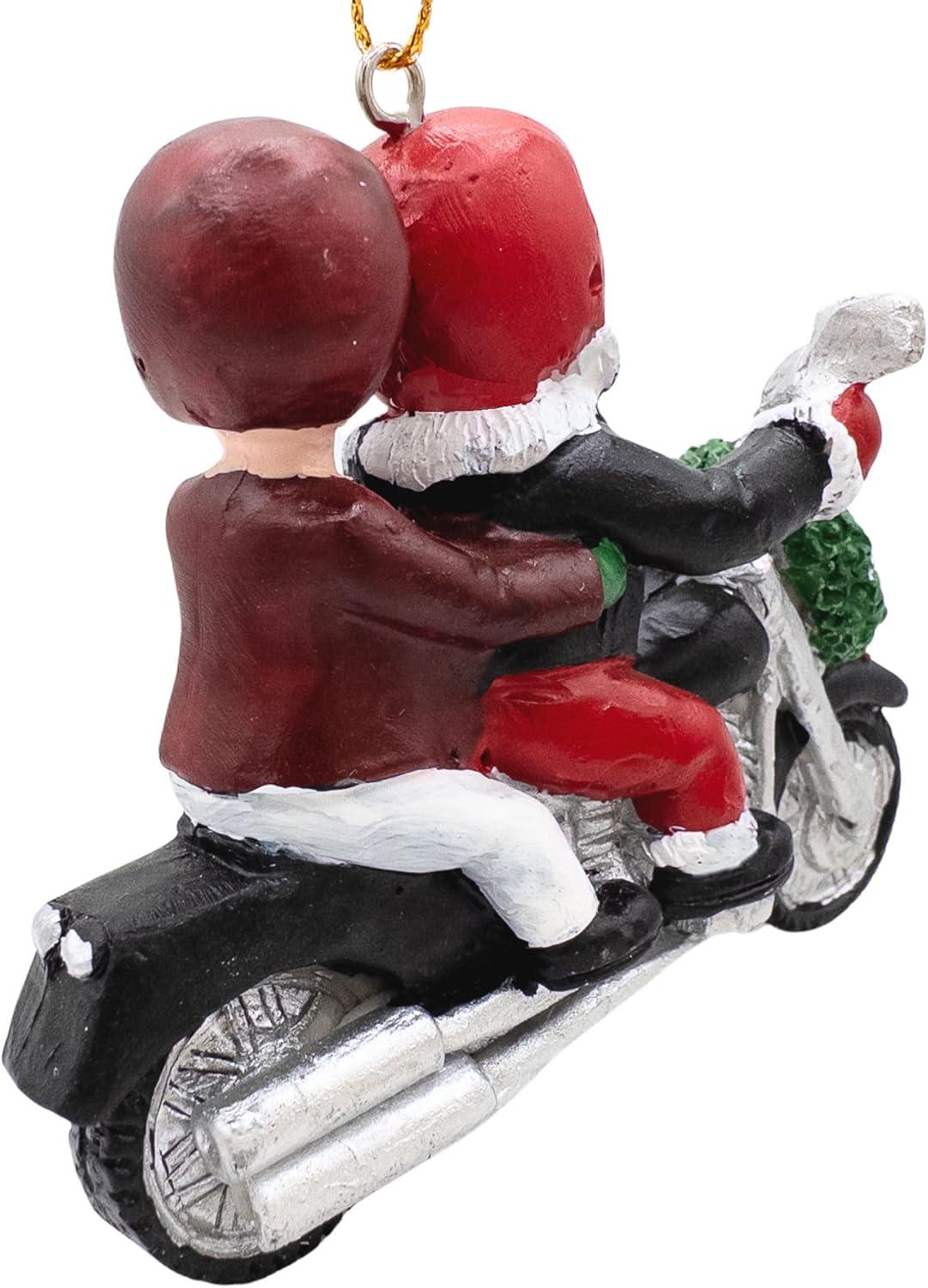 Biker Santa and Mrs Claus Riding Motorcycle Bike Christmas Tree ...