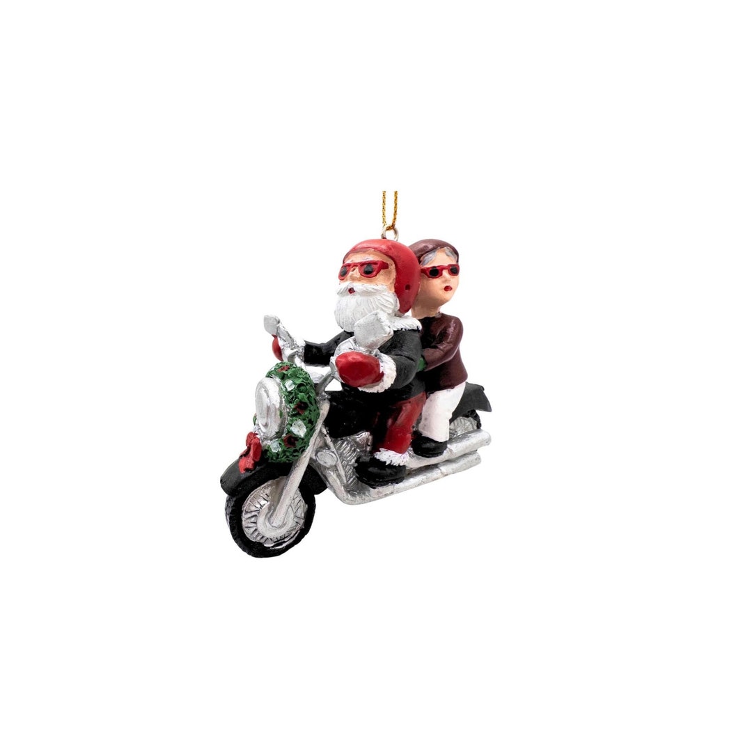 Biker Santa and Mrs Claus Riding Motorcycle Bike Christmas Tree ...