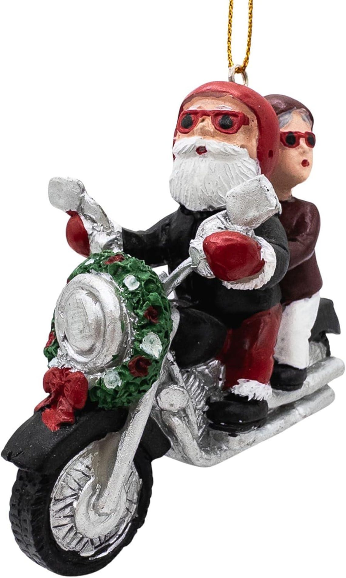 Biker Santa and Mrs Claus Riding Motorcycle Bike Christmas Tree ...