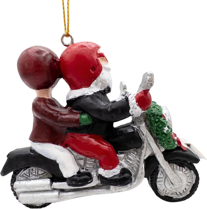 Biker Santa and Mrs Claus Riding Motorcycle Bike Christmas Tree ...
