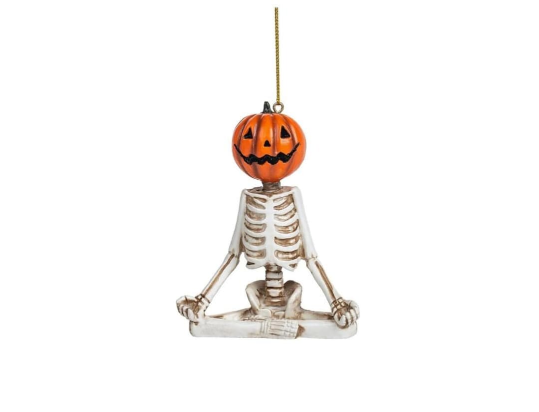 Skeleton Meditating Yoga Pose Jack O Lantern Pumpkin Head Halloween ...