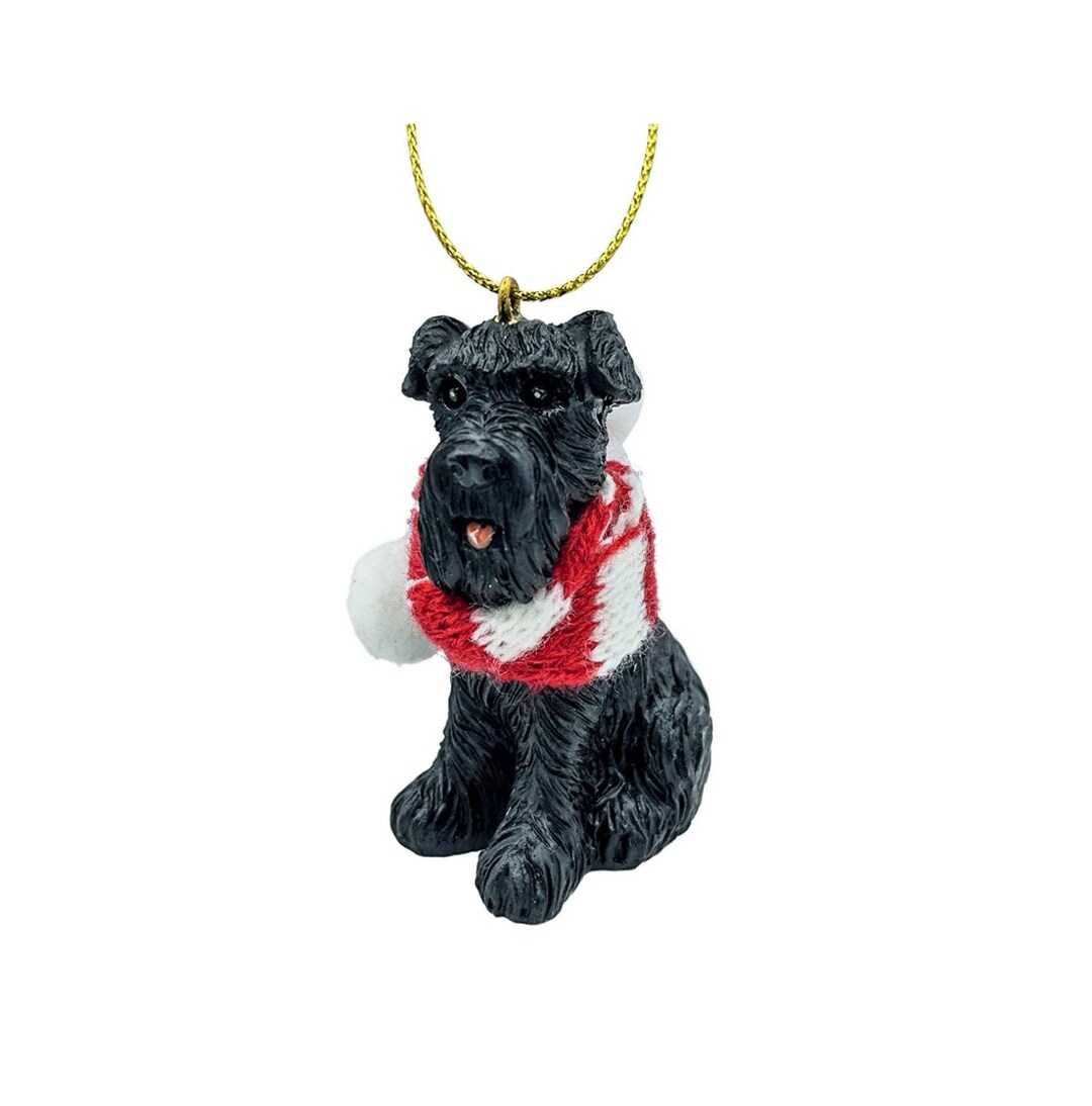 Miniature Black Schnauzer Dog Christmas Tree Ornament With Candy Cane ...