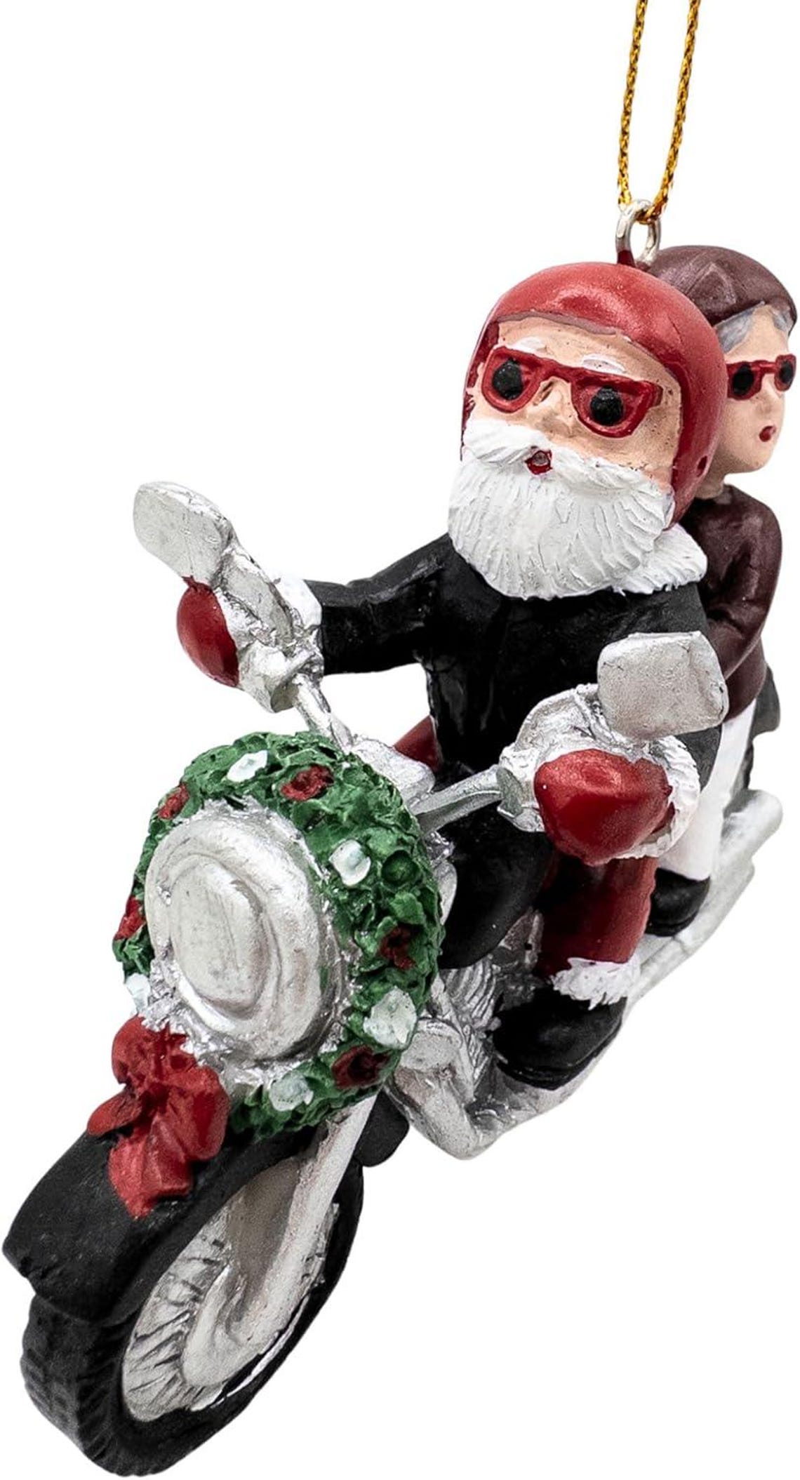 Biker Santa and Mrs Claus Riding Motorcycle Bike Christmas Tree ...