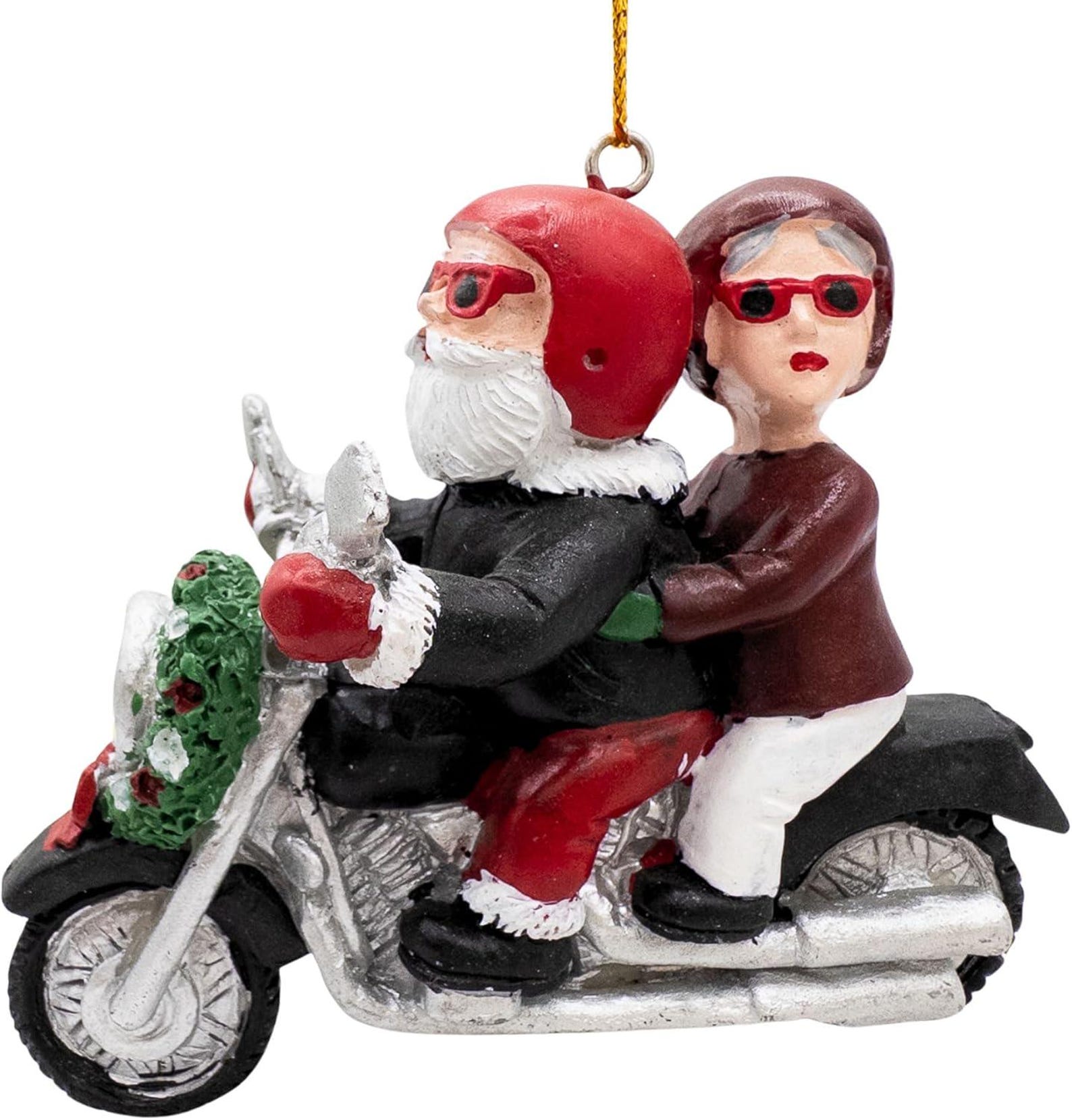 Biker Santa and Mrs Claus Riding Motorcycle Bike Christmas Tree ...