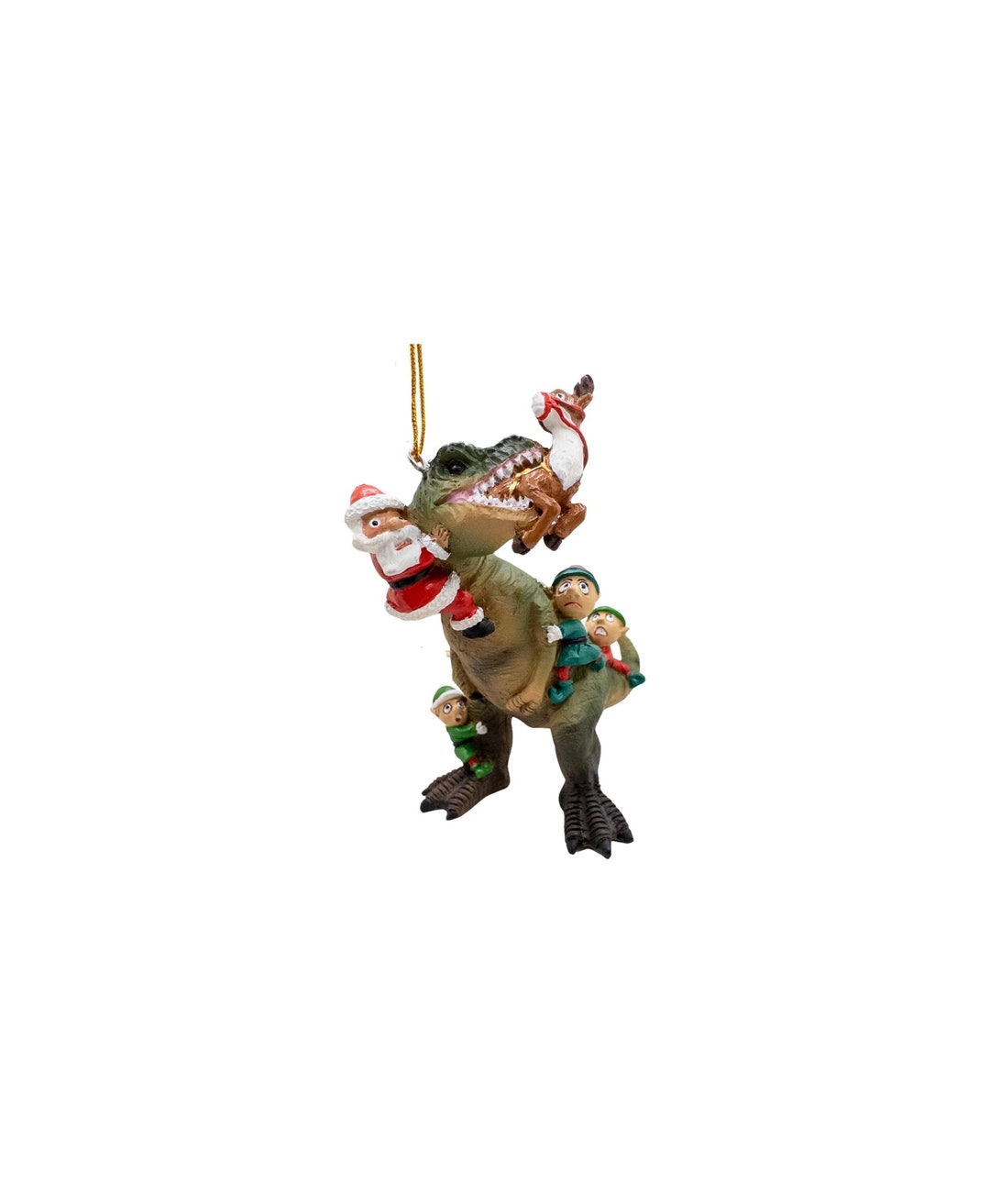 Santa and Elves Saving Reindeer From T-rex Dinosaur Christmas Tree ...
